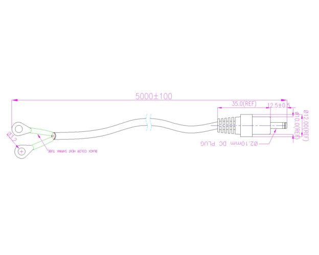 CABLE ASSEMBLY OF Ø2.0mm MATING DC PLUG TO RING TERMINALS 5000mm LONG ...