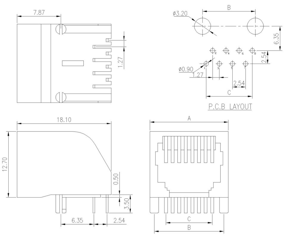 Modular Jack, Side Entry Low Profile with Out Flange (PSY002X-XPXC-X ...